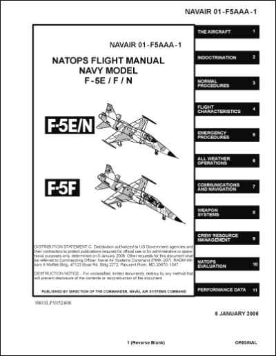 Northrop F-5E, F-5F, F-5N NATOPS Flight Manual (part# NAVAIR 01-F5AAA-1)